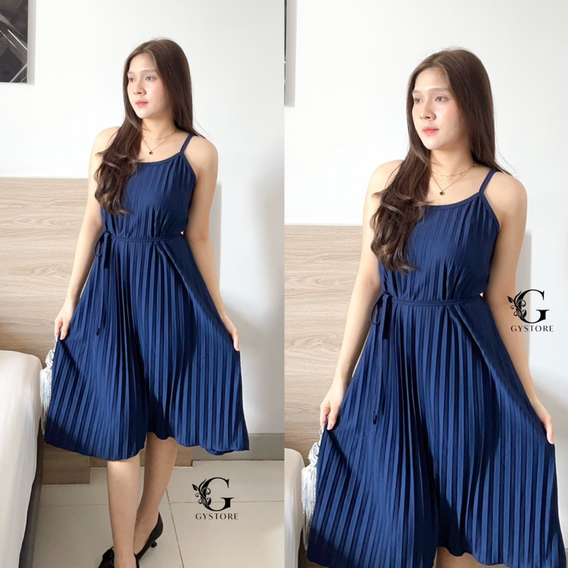 Jual Midi Dress Plisket Tali - Dress Casual - Inner Dress Plisket ...