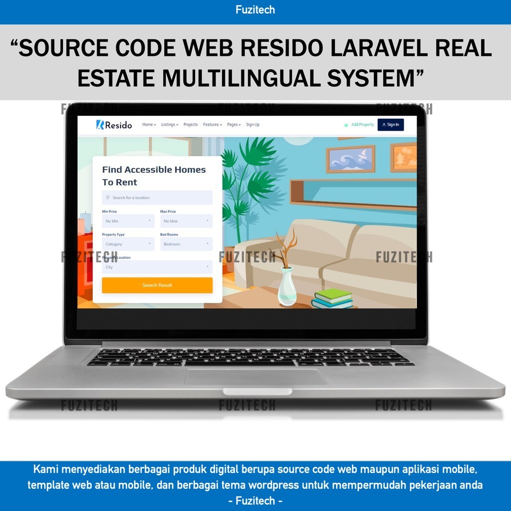 Jual SOURCE CODE APLIKASI WEB RESIDO LARAVEL REAL ESTATE MULTILINGUAL SYSTEM D64 FUZITECH ...