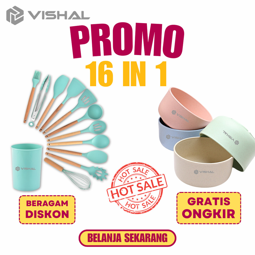 Jual VISHAL Paket Combo 2in1 Set 4 Pcs Mangkok Bulat Jerami+Alat Masak ...