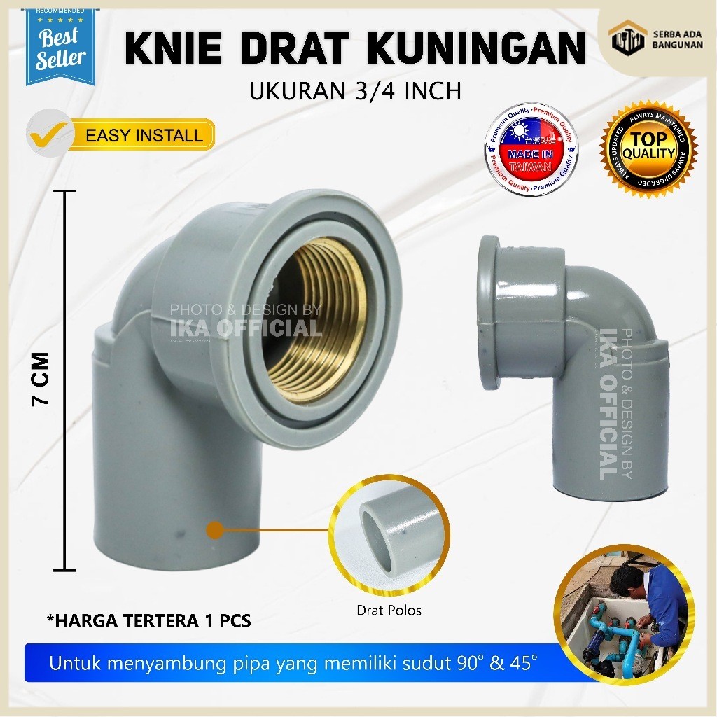 Jual Knee elbow DRAT KUNINGAN 3/4 SOVA Kualitas Taiwan bagus / PVC kuat ...