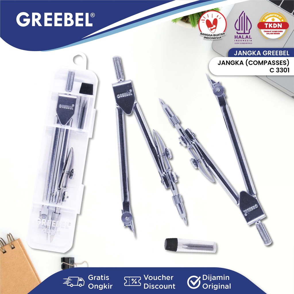 Jual GREEBEL Jangka Set / Jangka Besi Warna Plus isi Pensil C 3301 ...