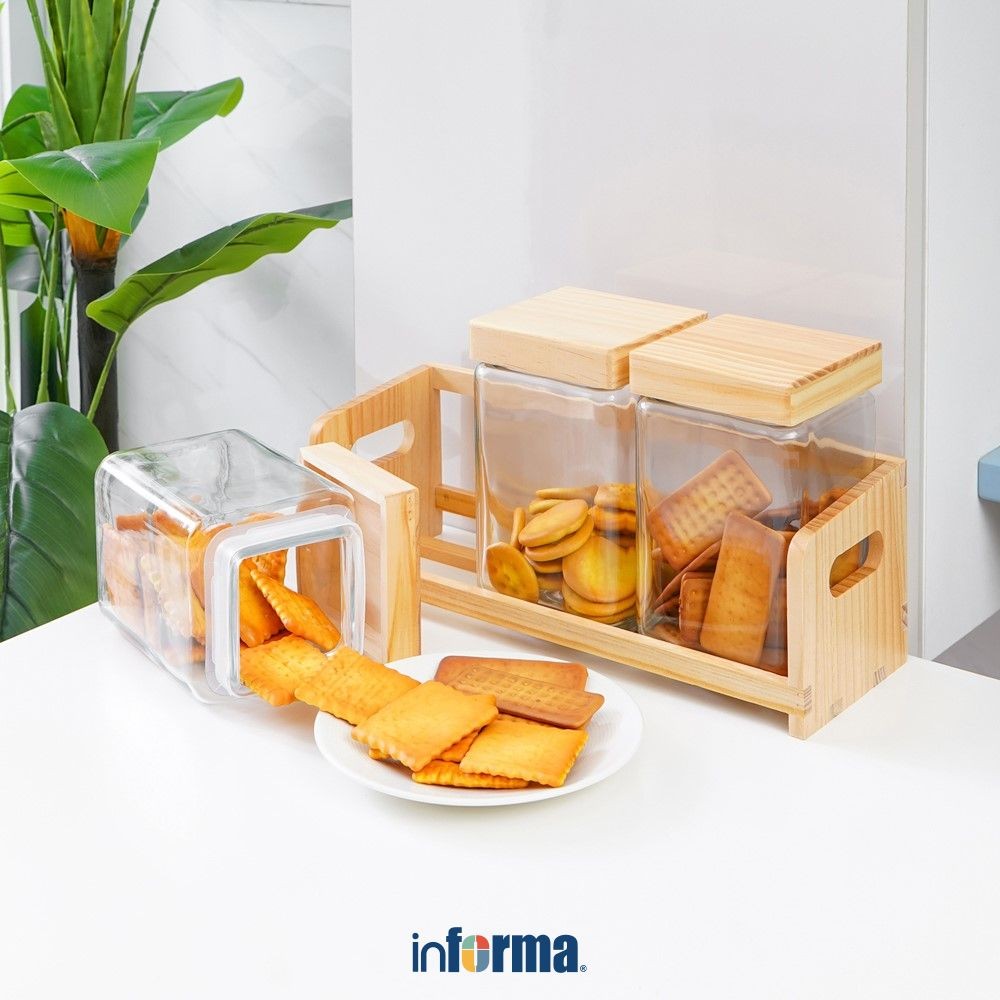 Jual Informa Carley Set 3 Pcs Stoples Kaca Dengan Rak Jar Tempat Simpan ...