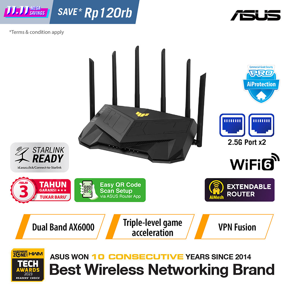 Jual Router ASUS TUF Gaming AX6000 Dual Band WiFi 6 Extendable Gaming ...