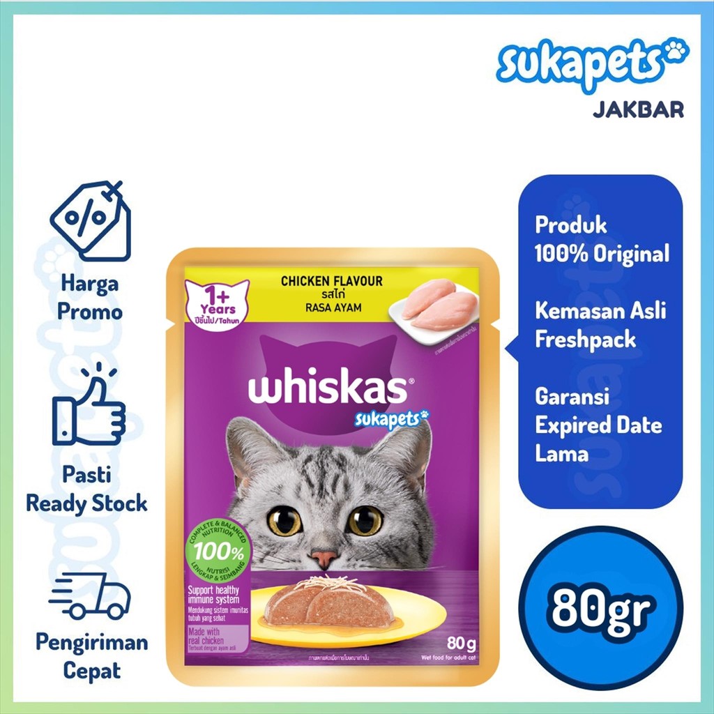 Jual Whiskas Adult Cat Chicken Loaf Makanan Kucing Basah Pouch 80gr ...