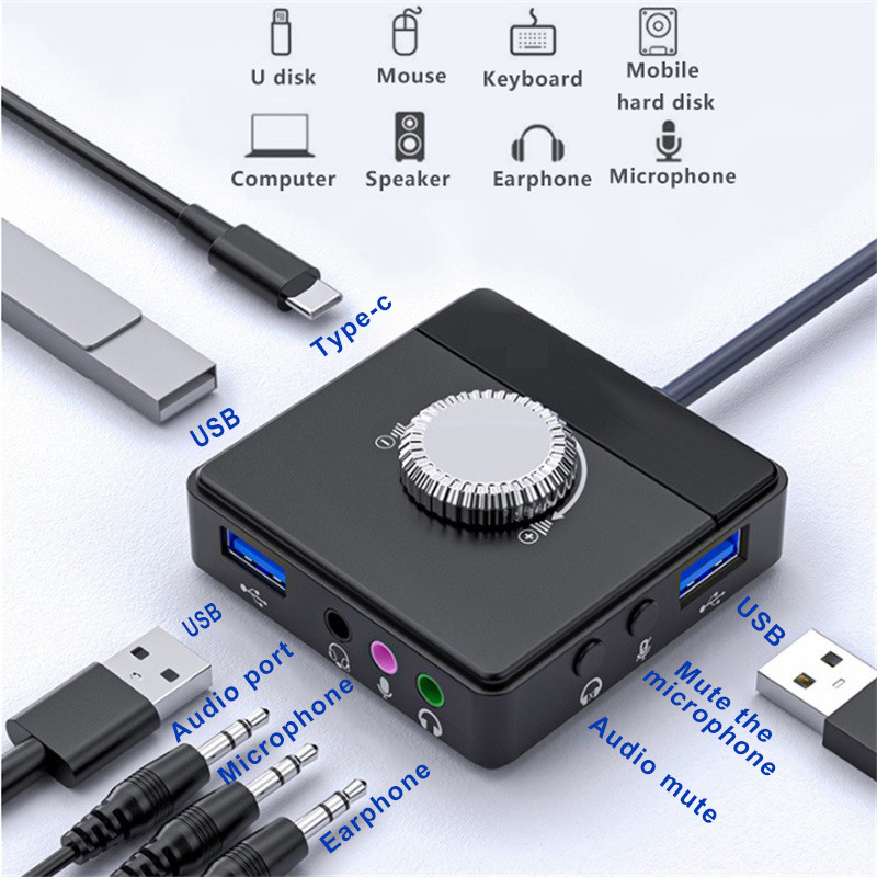 Jual Multi-functional Usb Hub External Volume Control Wheel USB Port ...