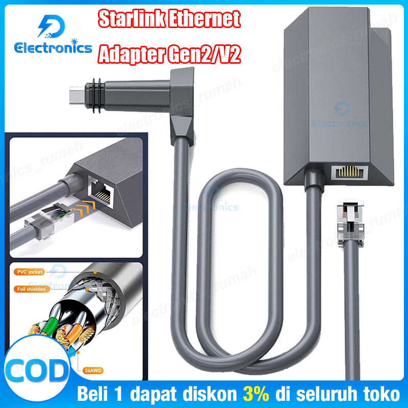 Jual Starlink Ethernet Adapter Gen2/V2, Kompatibel dengan Dish V2 ...