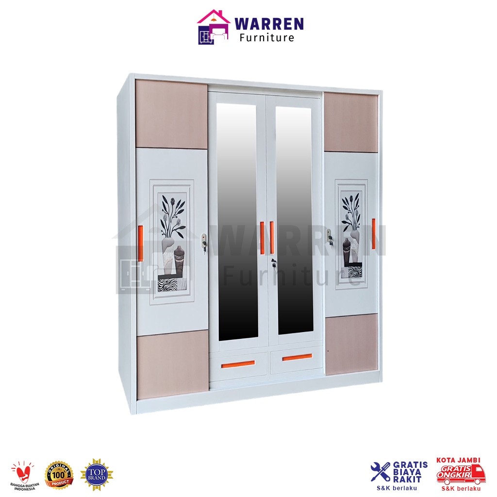 Jual Lemari Pakaian Besi 4 Pintu, 2 Pintu Tengah Kaca, 2 Laci Tengah ...