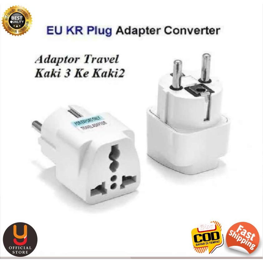 Jual Over Steker Oversteker Adaptor Plug Colokan Listrik Kaki 3 ke Kaki 2 EU KR Plug Adapter SNI ...