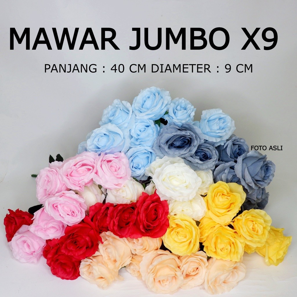 Jual Mawar Jumbo X9 / Bunga Mawar Jumbo X9 Artfisial / Bunga Mawar ...