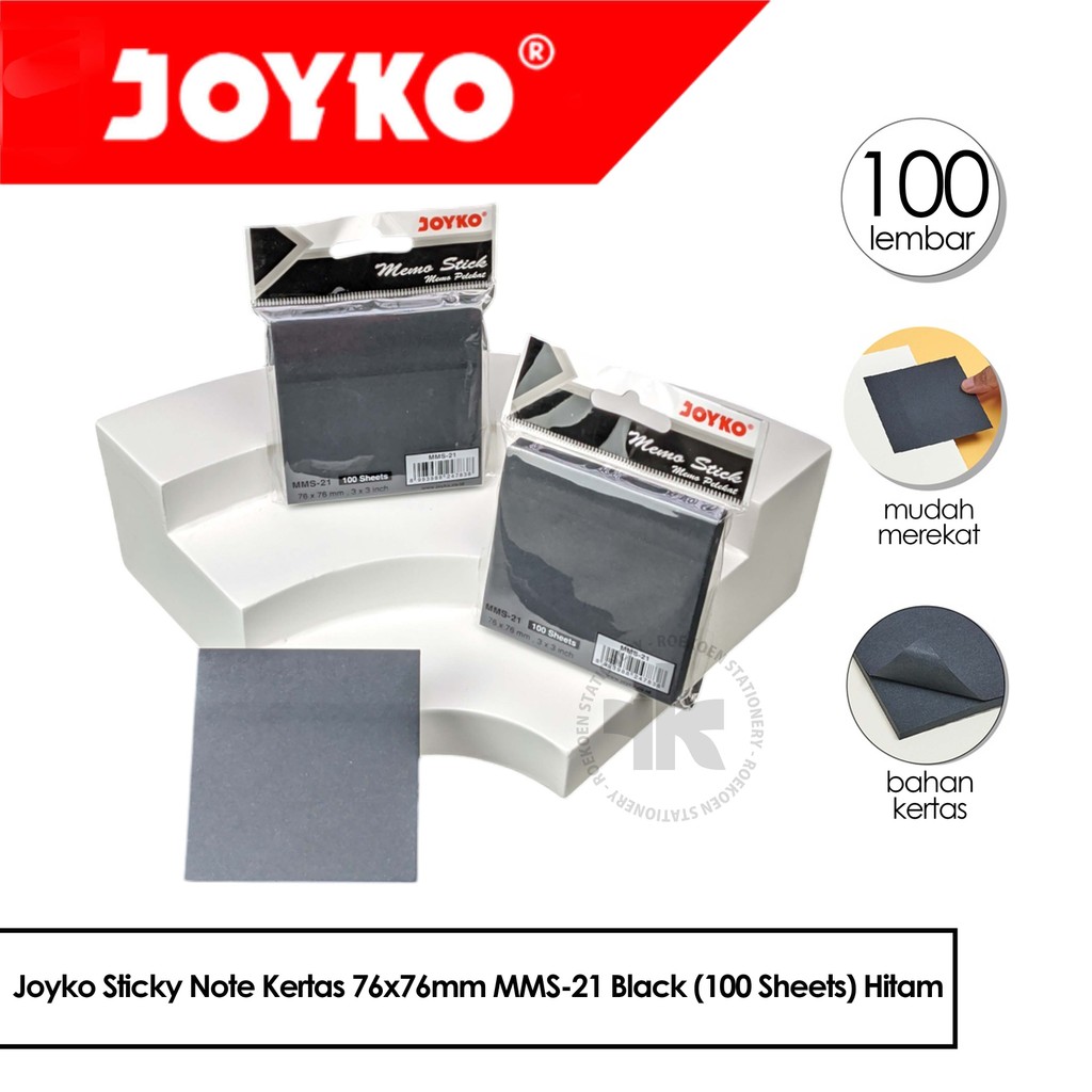 Jual Joyko Sticky Note Kertas 76x76mm MMS-21 Black (100 Sheets) Hitam ...