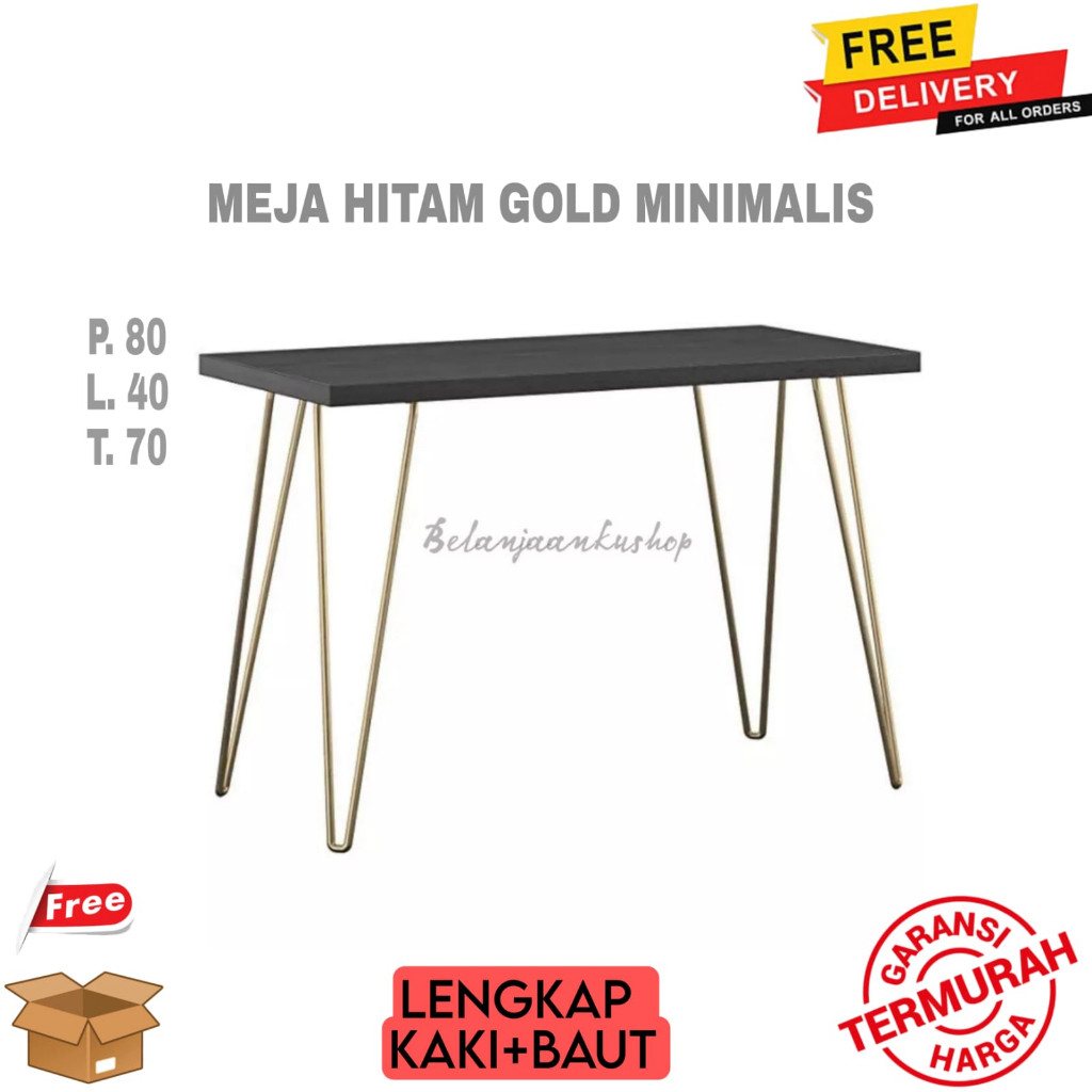 Jual TANJUNGMERUSHOP Meja Tamu Hitam 80x40x70 Kaki GOLD Meja Belajar ...