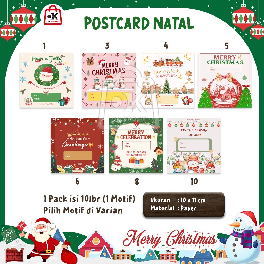 Jual Kartu Ucapan Natal Christmas Postcard Greetings (1 Pack isi 10lbr ...