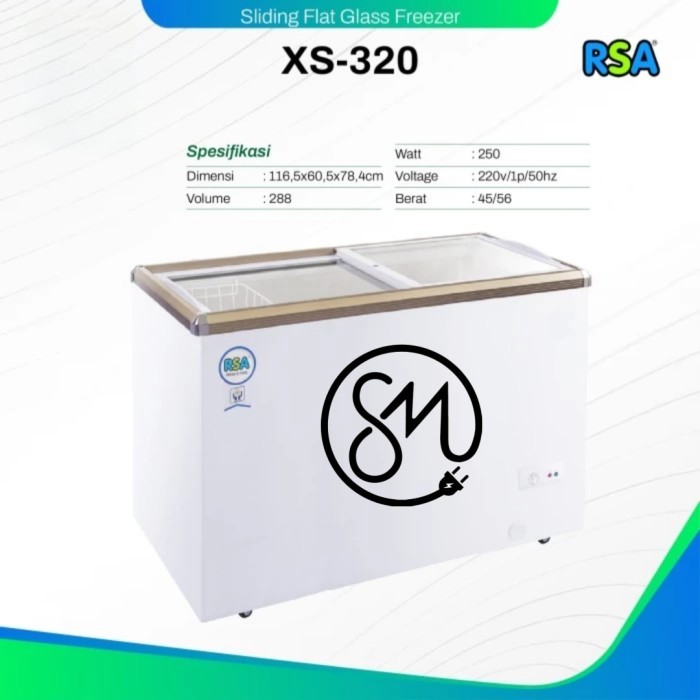 Jual Chest Freezer RSA XS-320 288 Liter XS320 Sliding Glass Flat pintu ...