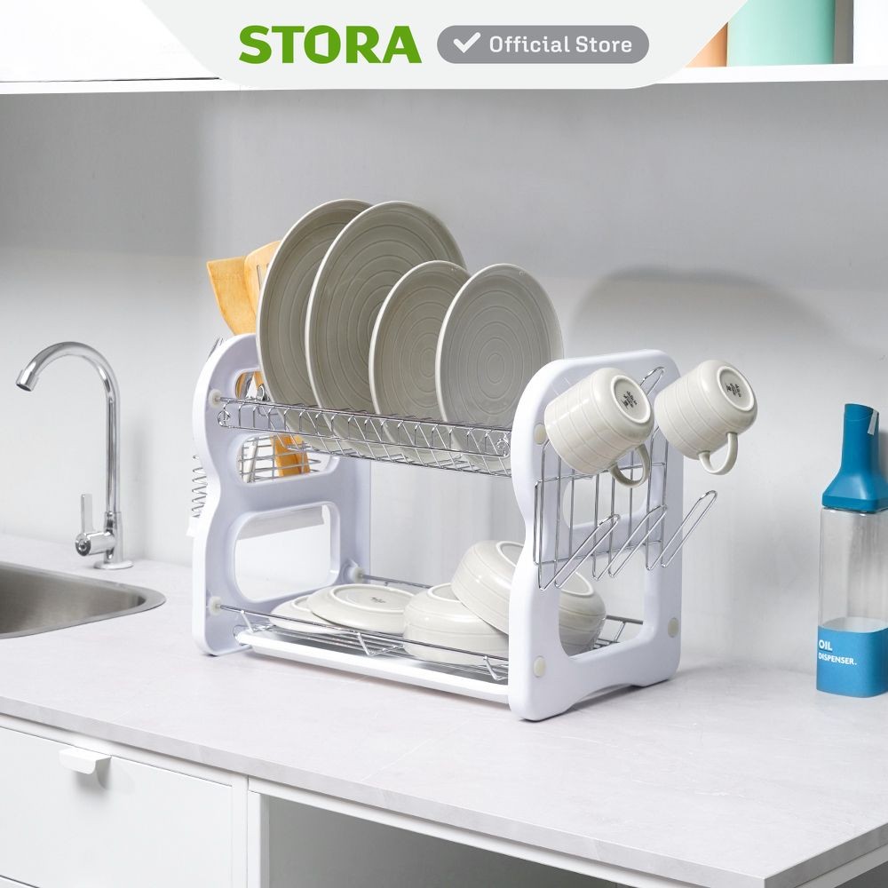 Jual Stora Prime Rak Piring 2 Tingkat - Putih Dish Rack Tempat ...