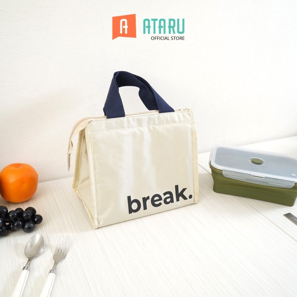 Jual Ataru Tas Bekal Makanan Break Motif Print - Krem Beige Lunch Bag ...
