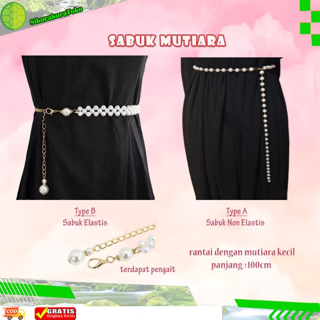 Jual (SKR) Gesper Belt Ikat Pinggang Wanita Model Rantai Mutiara Karet dan Non Karet Sabuk ...