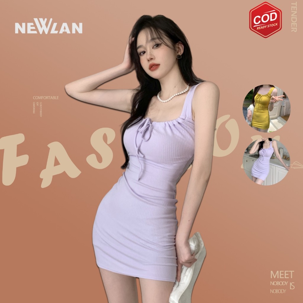 Jual Newlan QZ157 Dress Mini Sexy Tali Serut Bodycon Korean Style ...