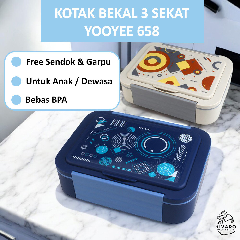 Jual Yooyee 658 Kotak Makan Anak & Dewasa dengan 3 Sekat Sendok Garpu 1180ml Bebas BPA | Kivaro ...