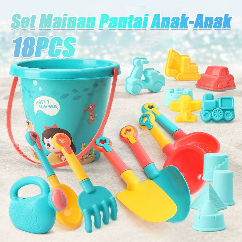 Jual 14/18PCS Mainan Pantai / Bermain Pasir Set Mainan Ember Luar ...