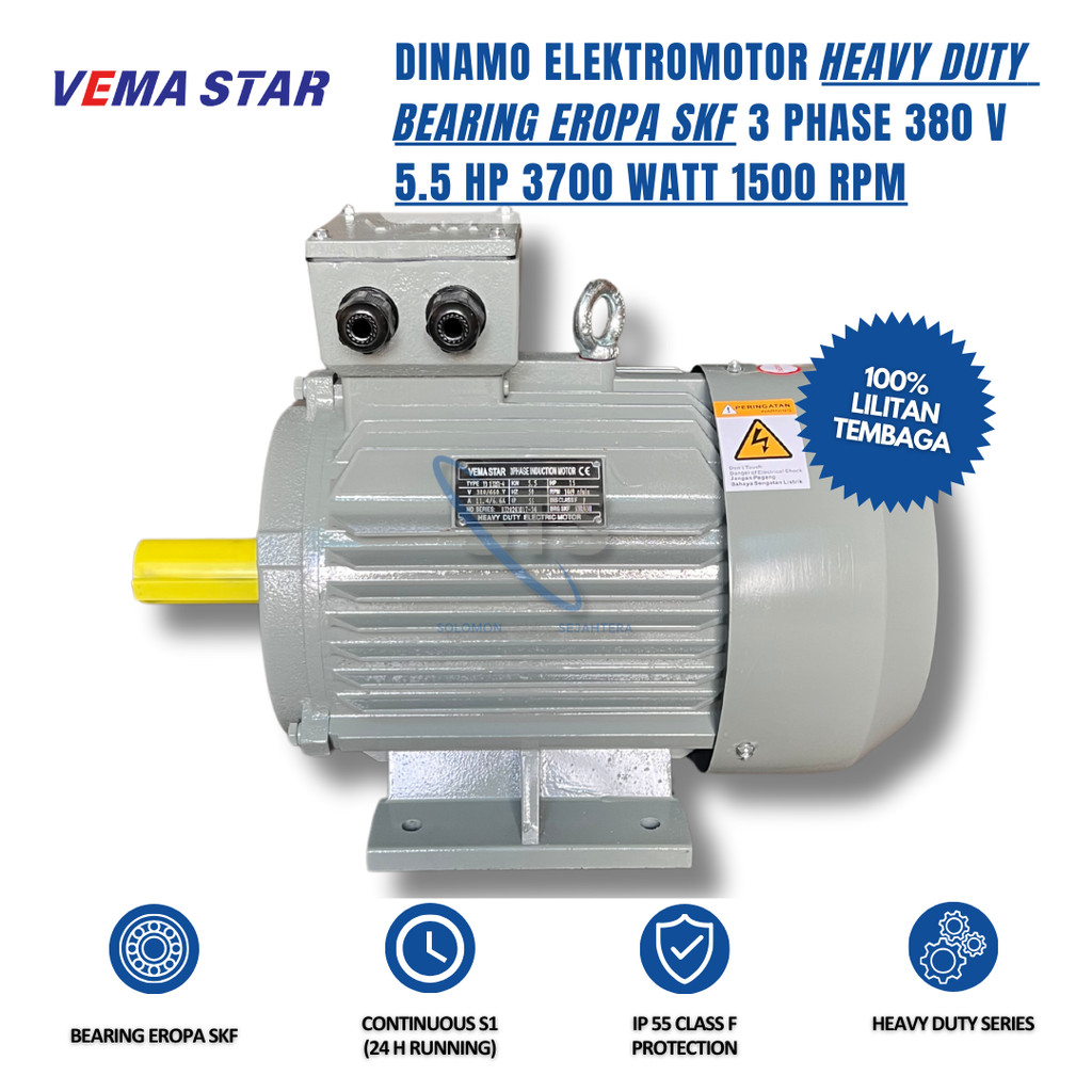 Jual STS | BEARING SKF VEMA STAR Dinamo 3 Phase 380v HEAVY DUTY 5.5 HP 100% Lilitan Tembaga 1500 ...