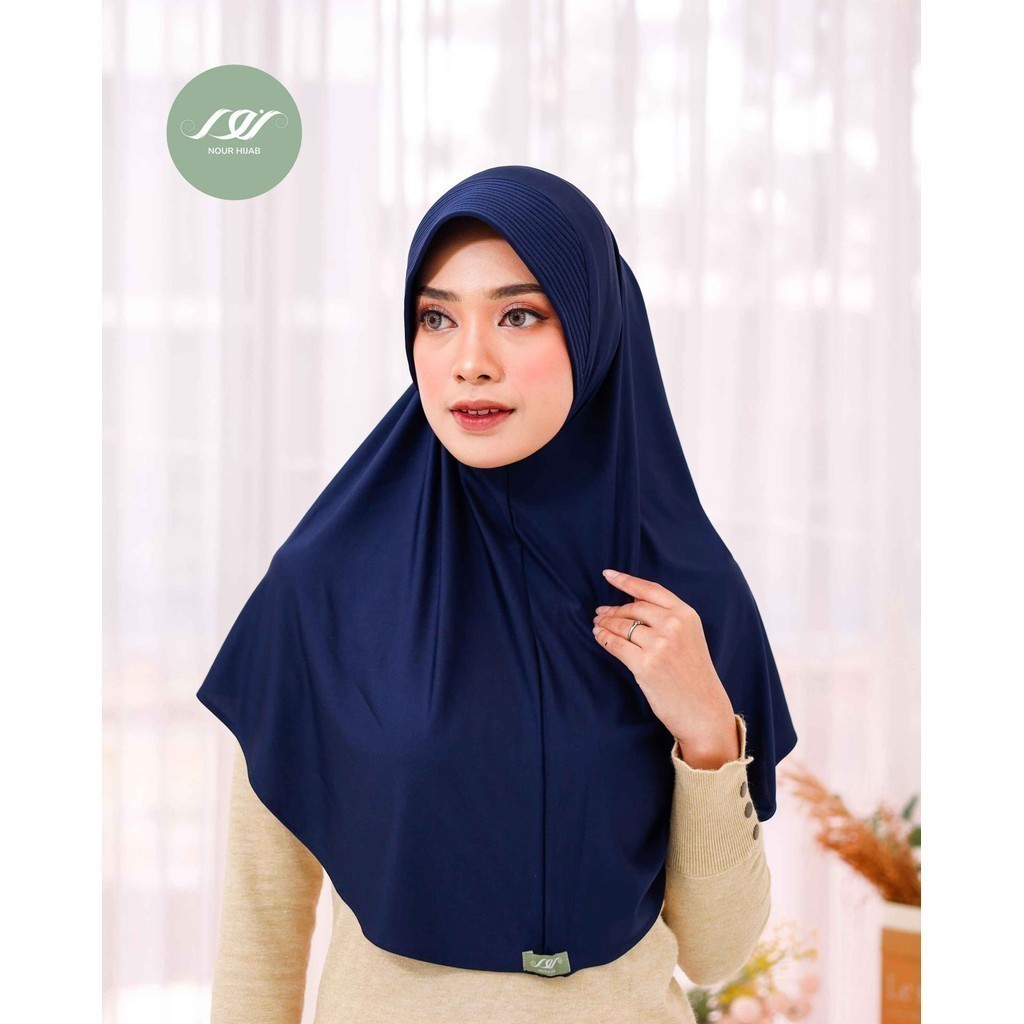 Jual Nour Jilbab Instant / Bergo Spandek Premium /Hijab Bergo Afifah Navy | Shopee Indonesia