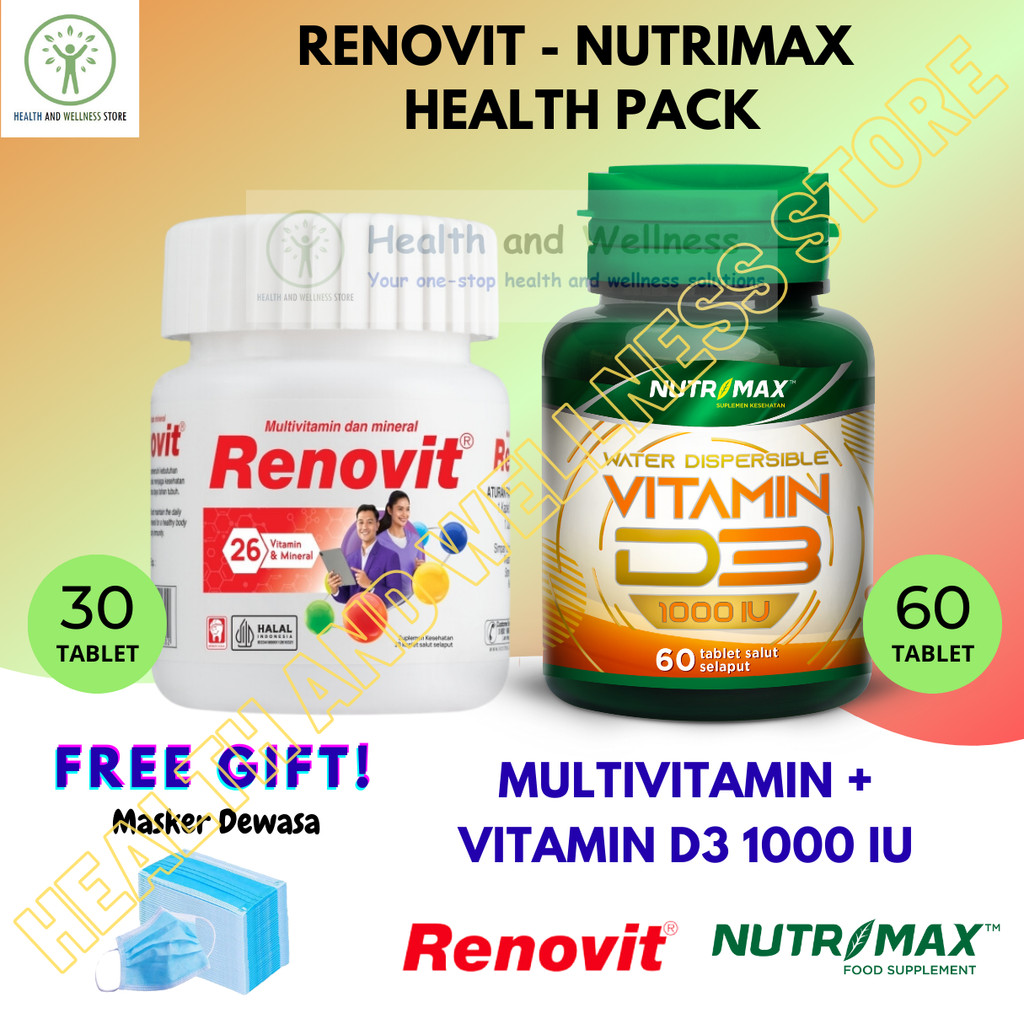 Jual Nutrimax Vitamin D3 1000 IU 60 Tablet Renovit Multivitamin 30 ...