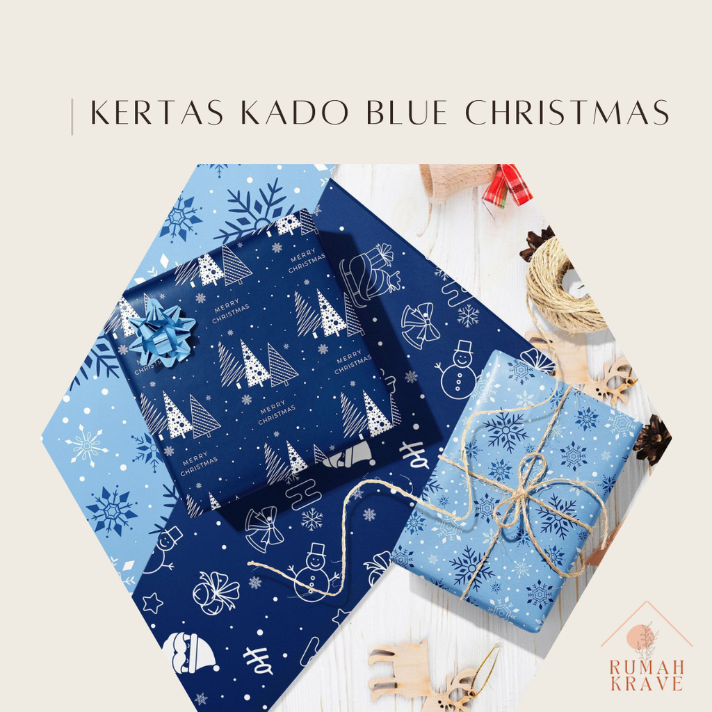 Jual RUMAH KRAVE - Kertas Kado Blue Christmas Wrapping Paper Natal Biru ...