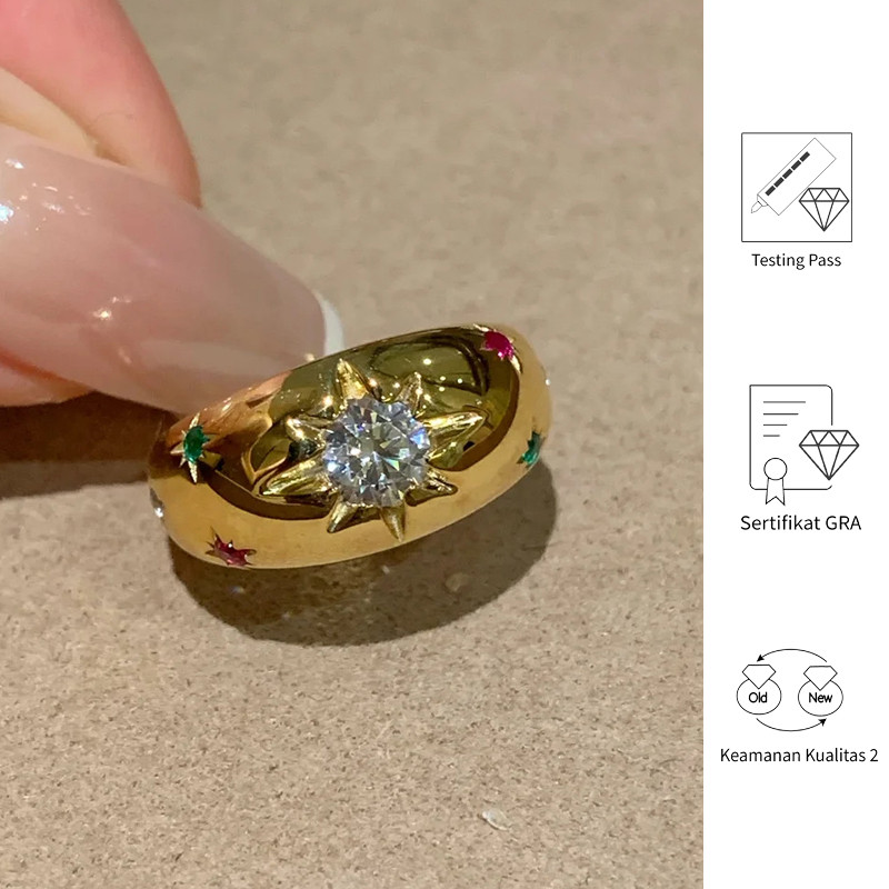 Jual FULIN 18K Catty Ring 0,5 Karat Moissanite Dengan Berlian | Shopee ...