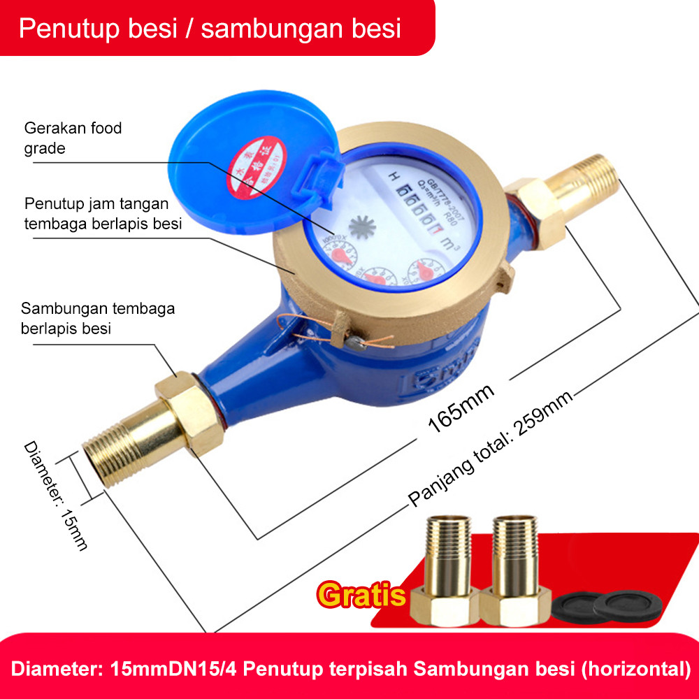 Jual Meteran Air Jarum 1/2" Meteran Air PDAM SNI Body Besi / Water Meter 1/2'' inch Besi ...