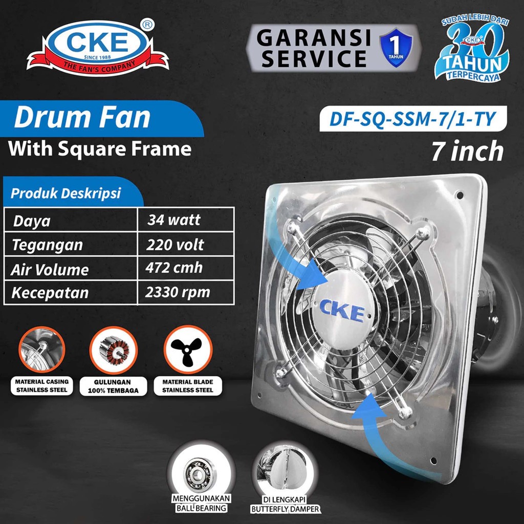 Jual Exhaust Fan Stainless 7" Inch Duct Booster Fan Plafon Dinding Besi ...