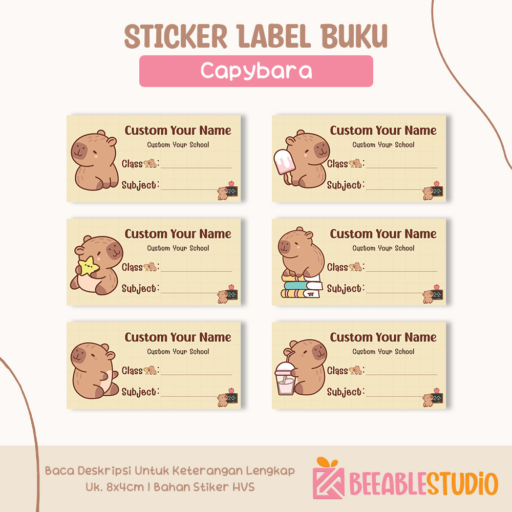 Jual [40pcs] Sticker Buku Cute Capybara Stiker Label Nama Buku Tulis ...