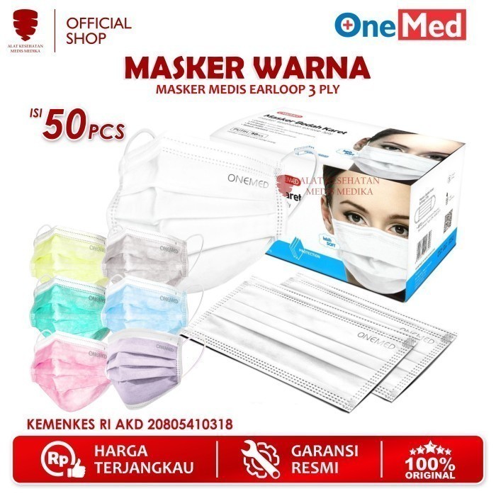 Jual Onemed Masker Warna Isi 50 Earloop Face Mask Disposable Bedah ...