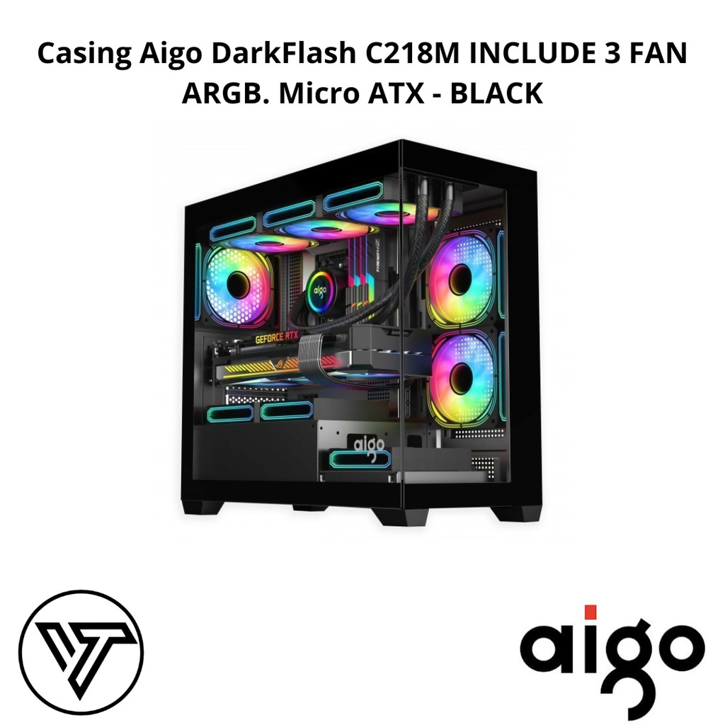 Jual Casing Aigo DarkFlash C218M INCLUDE 3 FAN ARGB. Micro ATX - BLACK ...