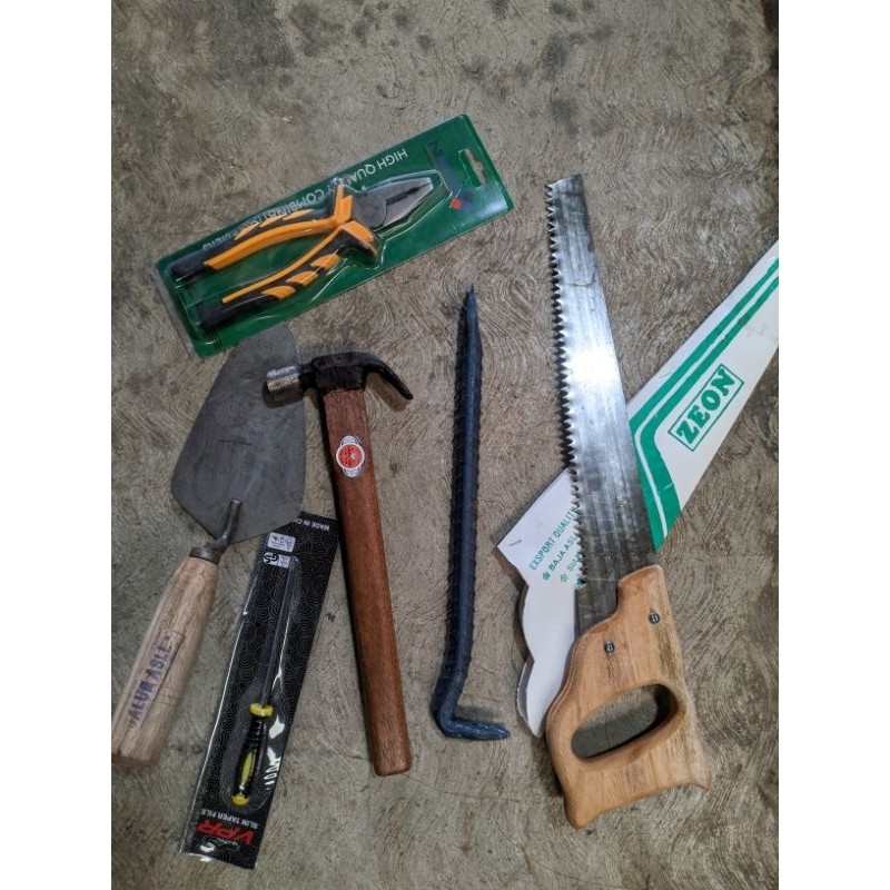 Jual paket 6 alat pertukangan palu+linggis+gergaji+sendok semen+kikir ...