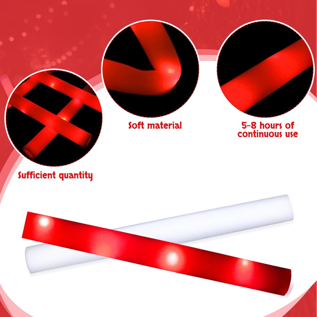 Jual 20/30pcs LED Glow Cheer Sticks Red Light Up Glow Sticks LED Foam ...