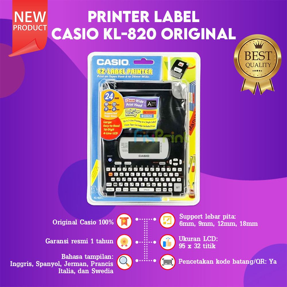 Jual FixPrint Casio KL-820 Label Mesin Printer Labeling Garansi Resmi ...
