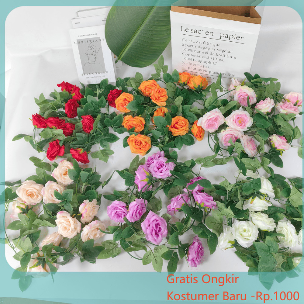 Jual Bunga Buatan Mawar Bunga Palsu Tanaman Rambat dengan Daun Hijau ...