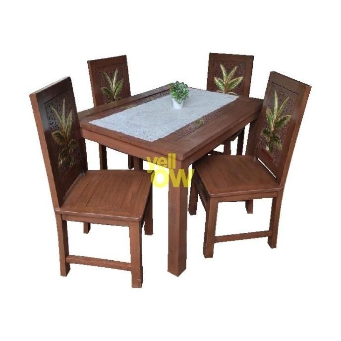 Jual Meja Makan 4 Kursi Kayu Jati Minimalis Ukir Jepara | Shopee Indonesia