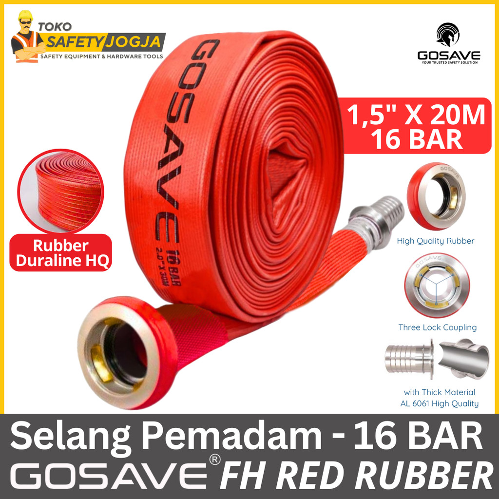 Jual FIRE HOSE HYDRANT RUBBER GOSAVE Selang Pemadam Kebakaran 1.5"inch x 20m 16BAR Coupling ...