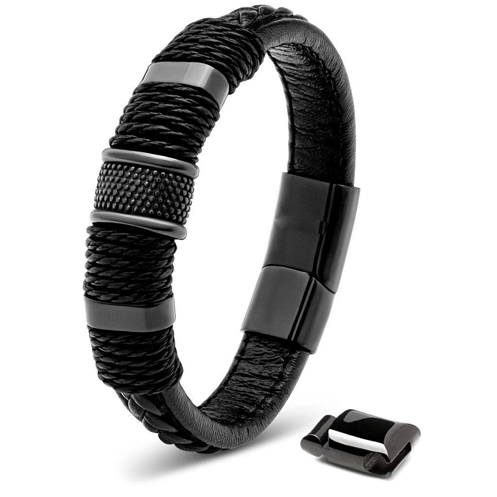 Jual Gelang Pria Kulit Asli Hitam Tenunan Tangan Aksesoris Hadiah ...