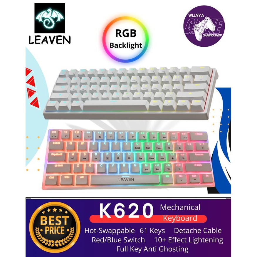 Jual LEAVEN K620 Mechanical Keyboard Gaming RGB Hotswappable 62 Key 60% Layout Red Blue Brown ...