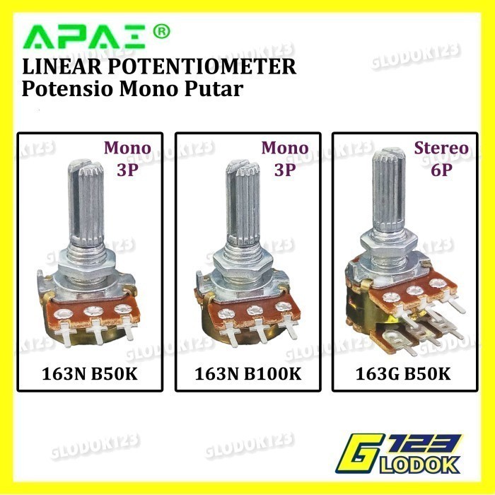 Jual Potentiometer Potensiometer Potensio Linear Taper Rotary 50K 100K OHM | Shopee Indonesia