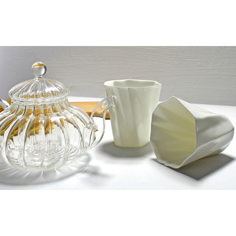 Jual 3pcs set, clear glass pumpkin tea pot and cups. porcelain taza tea ...