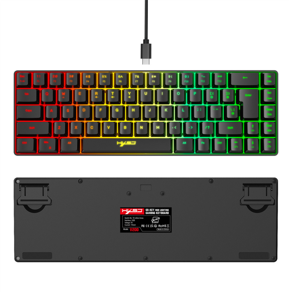 Jual V200 Portable Gaming Keyboard RGB Colorful Backlit Keyboard 68 ...