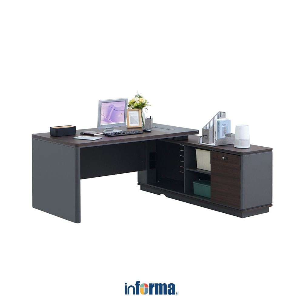 Jual Informa Moza Meja Kantor - Cokelat Walnut/Abu-Abu Office Table ...