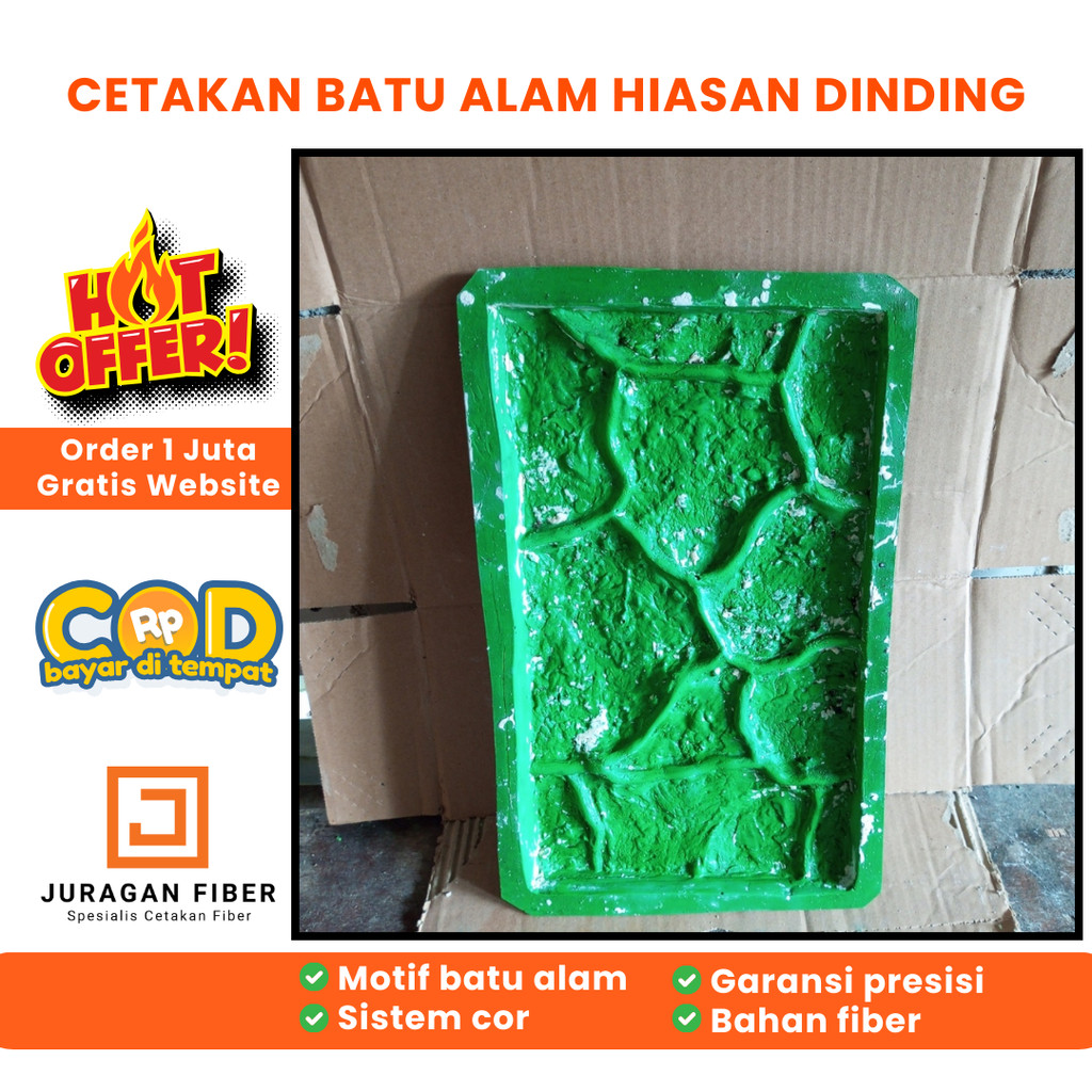 Jual CETAKAN FIBER BATU ALAM / batu alam tempel dinding / cetakan batu ...