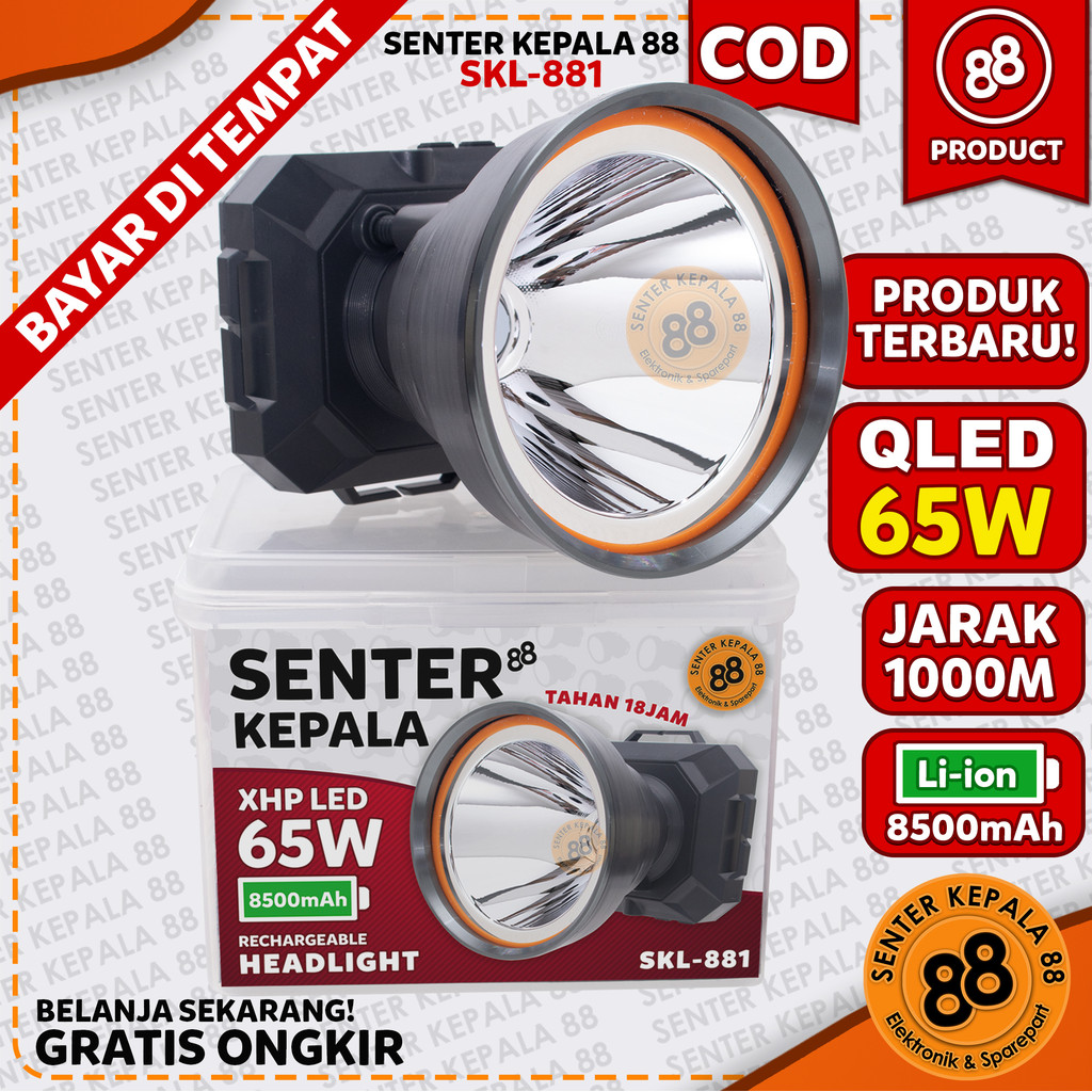 Jual Senter Kepala Terbaru! SKL 881 LED 65W 65 Watt 8500mAh Jarak 1000meter Lebih dari 50W 50 ...