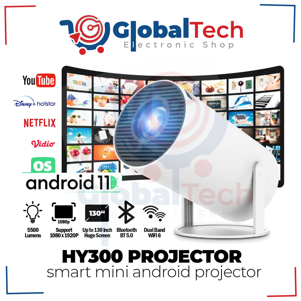 Jual Android Proyektor Smart HY300 4K UltraHD 5G Connection Bluetooth Bisa Netflix Youtube TV ...