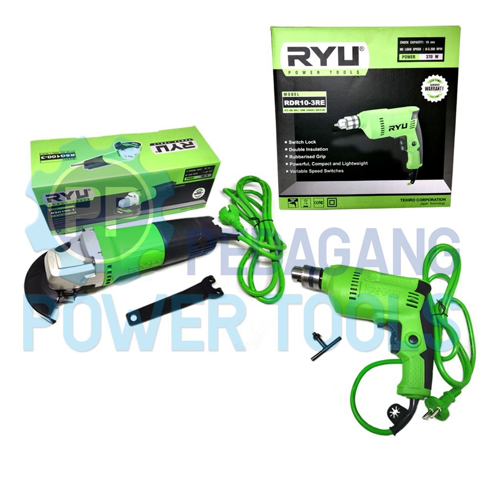Jual PAKET 2 SET TEKIRO RYU MESIN BOR LISTRIK 10 MM & RYU MESIN GERINDA ...