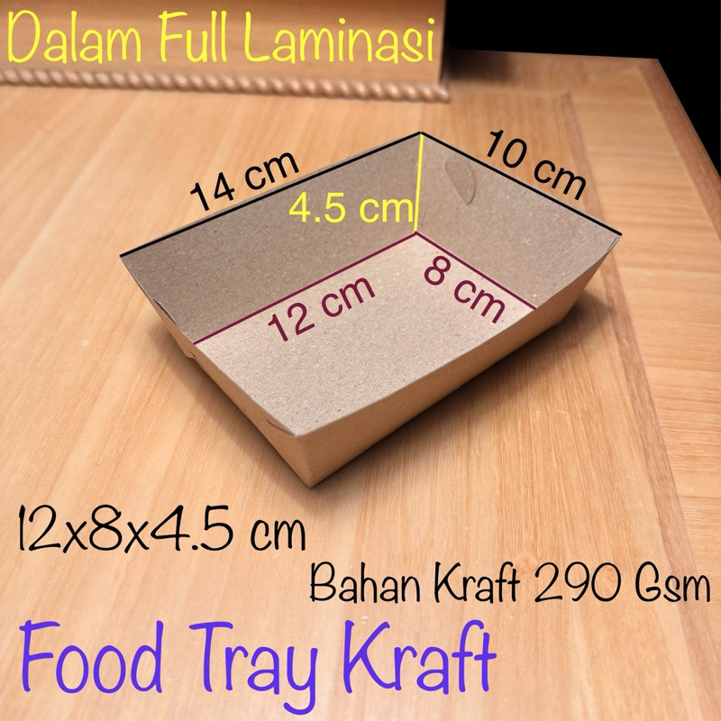 Jual Food Tray Paper Tray S Small Kraft 12x8x4.5 Laminasi 290 Gsm ...